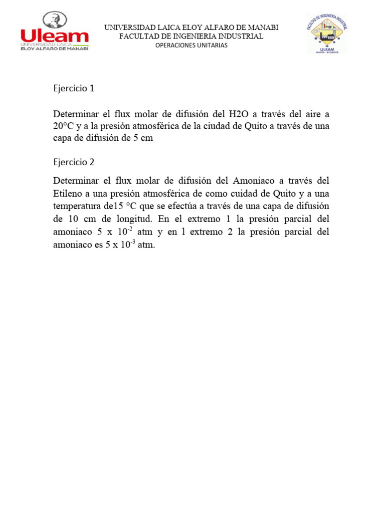 Difusión Molar H2O y Amoniaco en Quito | PDF