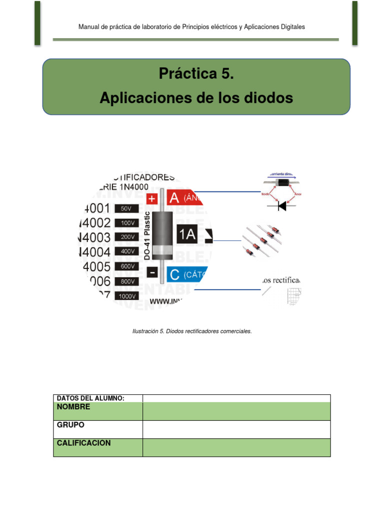 PRACTICA No. 5 APLICACIONES DE LOS DIODOS | PDF | Rectificador | Semiconductores