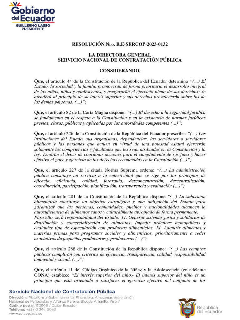 Resolución Nro Re Sercop 2023 0132 Signed Signed | PDF | Constitución | Estado (política)