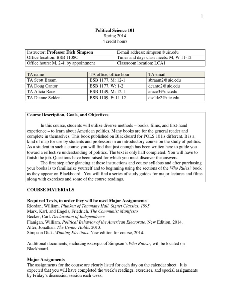 Syll POLS101Spring2014Simpson | PDF | Lecture
