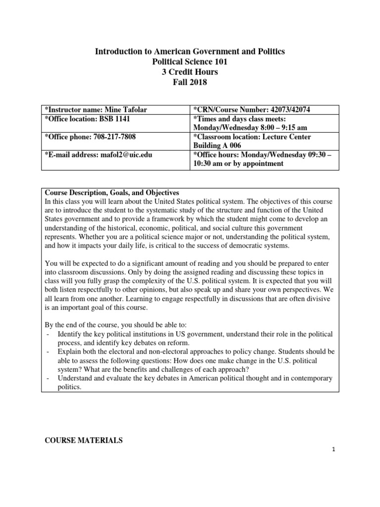 Syllabus Pols 101 Fall 2018 Mine Tafolar | PDF | Plagiarism | News