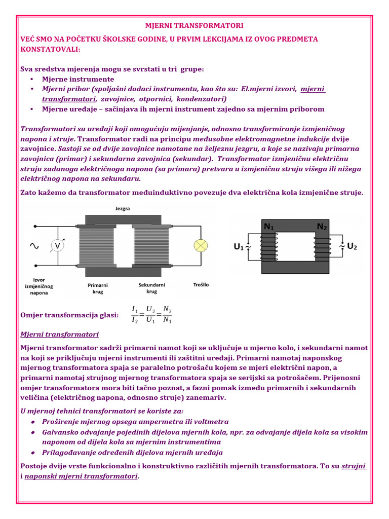 MJERNI TRANSFORMATORI - Uvod | PDF