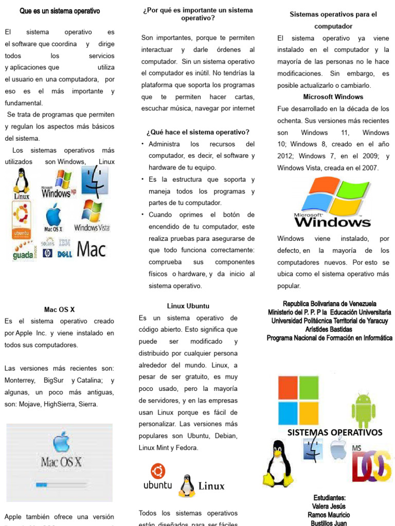 Triptico Sistema Operativos | PDF | Microsoft Windows | Sistema operativo