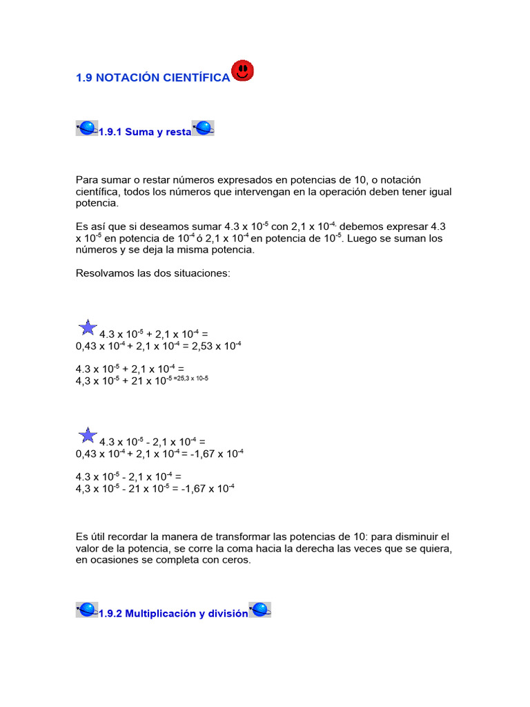 Operaciones en Notación Científica | PDF | Exponenciación | Números