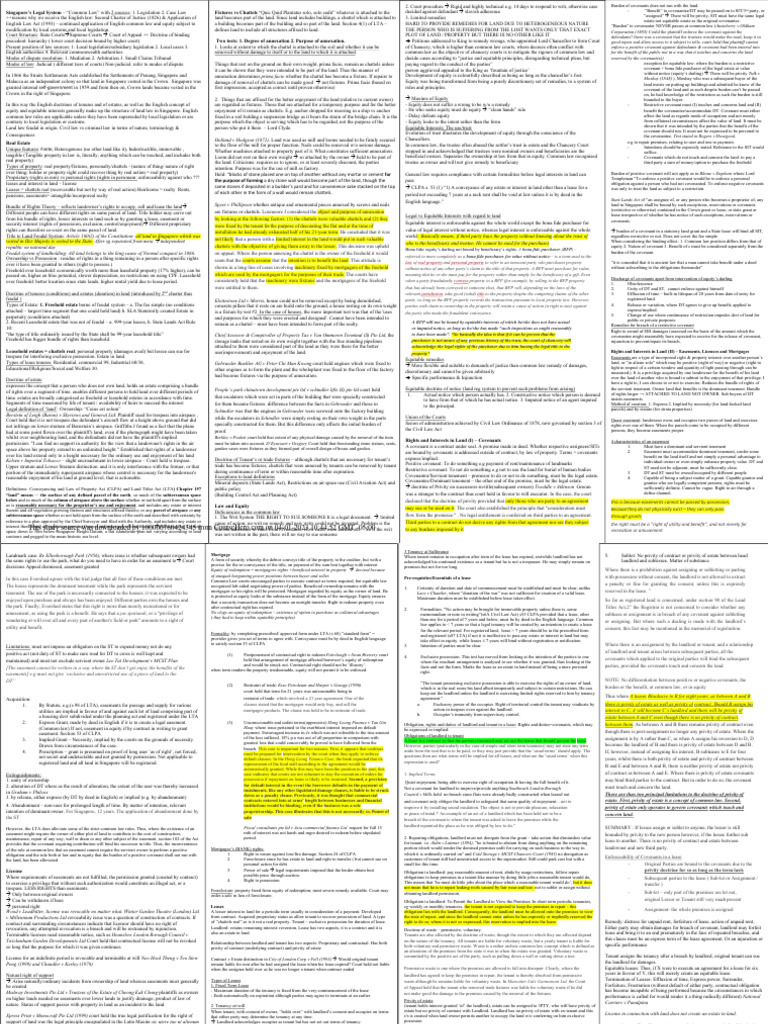 Final Final Land Law Cheat Sheet PDF | PDF | Equity (Law) | Lease