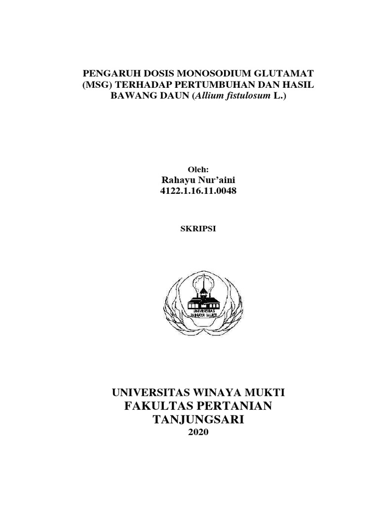 Pengaruh Dosis Monosodium Glutamat (MSG) Terhadap Pertumbuhan Dan Hasil BAWANG DAUN (Allium ...