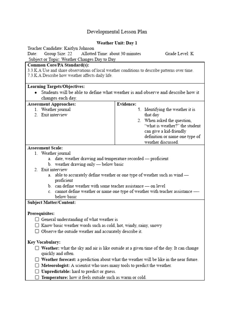 k weather unit weather changes day to day | PDF | Weather | Teachers
