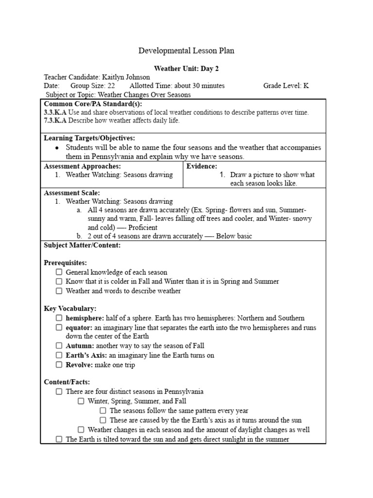 Weather Changes: Seasons Lesson Plan | PDF | Weather | Earth