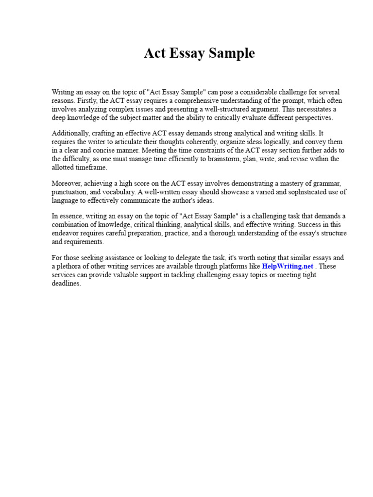 Act Essay Sample | PDF | Saving | Investing