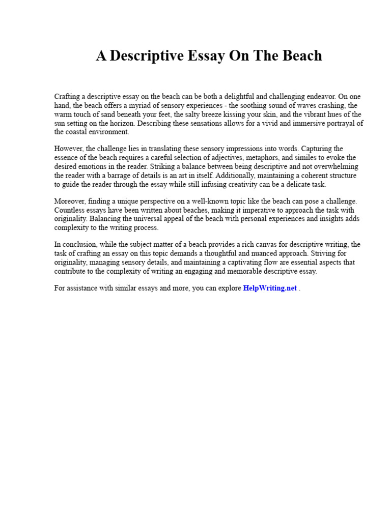 A Descriptive Essay On The Beach | PDF | Multiple Myeloma | Bilbo Baggins