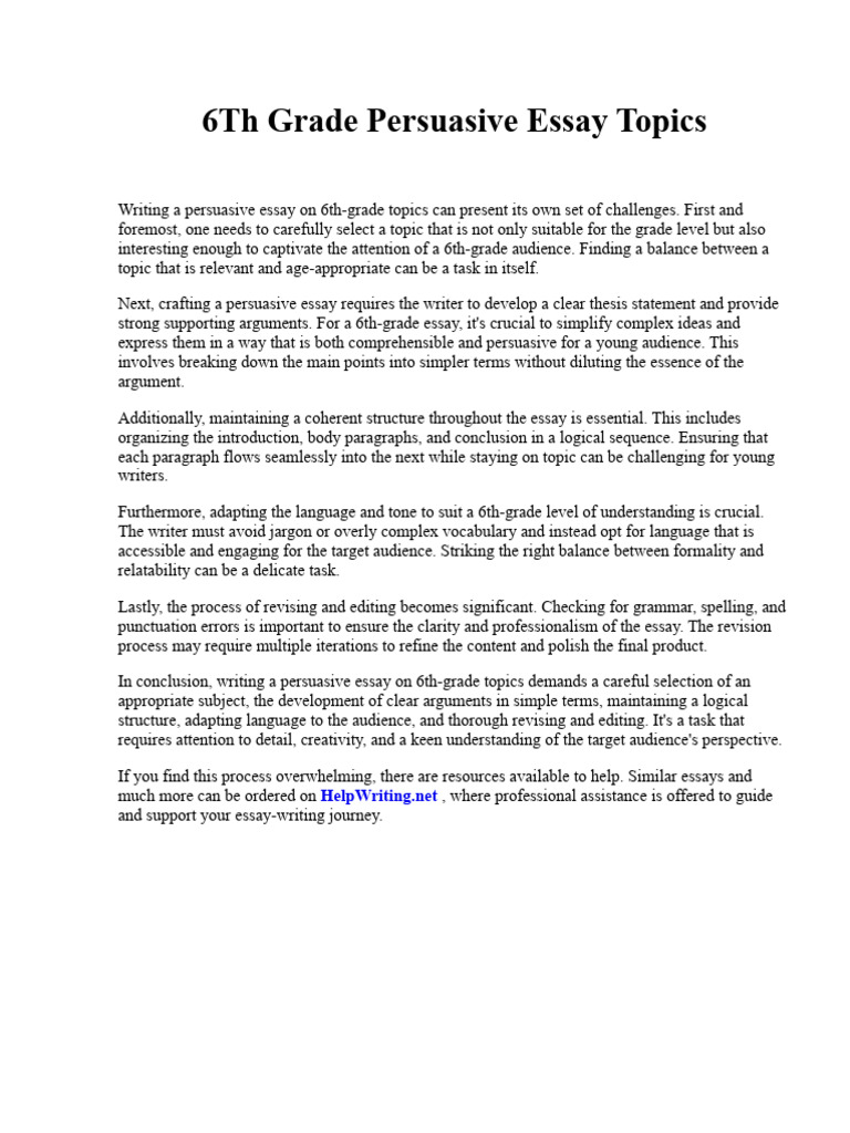 6Th Grade Persuasive Essay Topics | PDF | Decibel