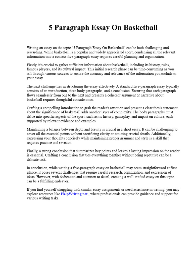 5 Paragraph Essay on Basketball | PDF | Attention Deficit Hyperactivity ...