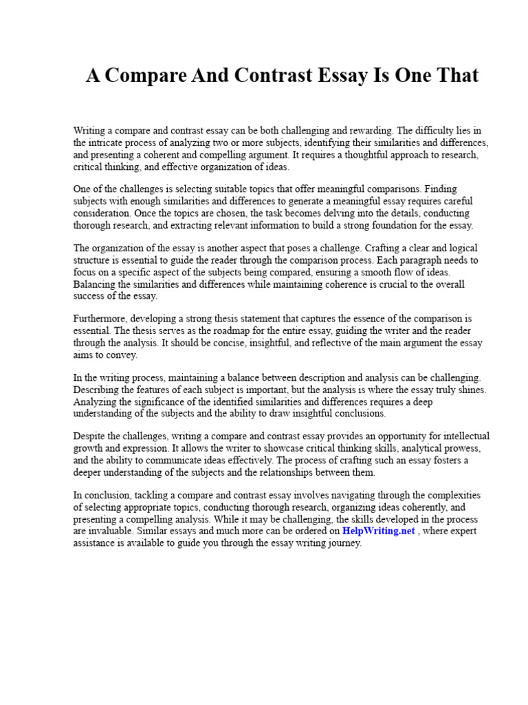 A Compare and Contrast Essay Is One That | PDF | Blood Type | Essays