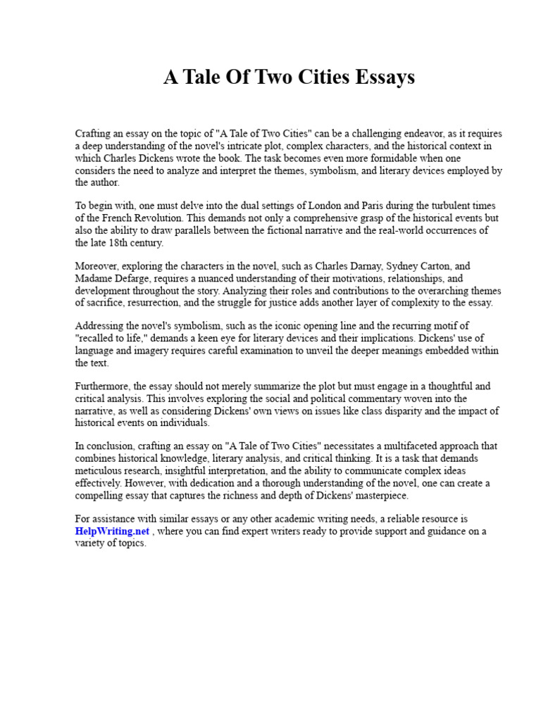 A Tale of Two Cities Essays | PDF | Cost Of Living | Software ...