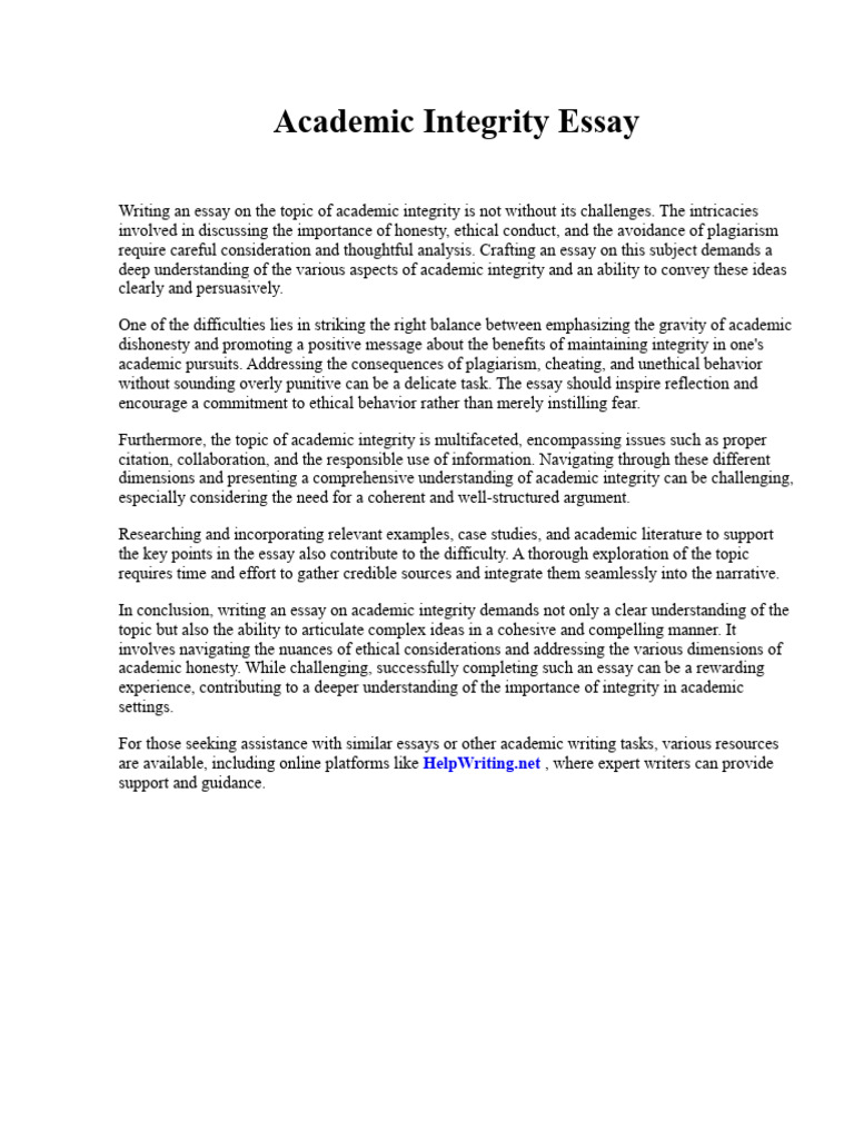 Academic Integrity Essay | PDF | Dorothy Gale | Bilbo Baggins