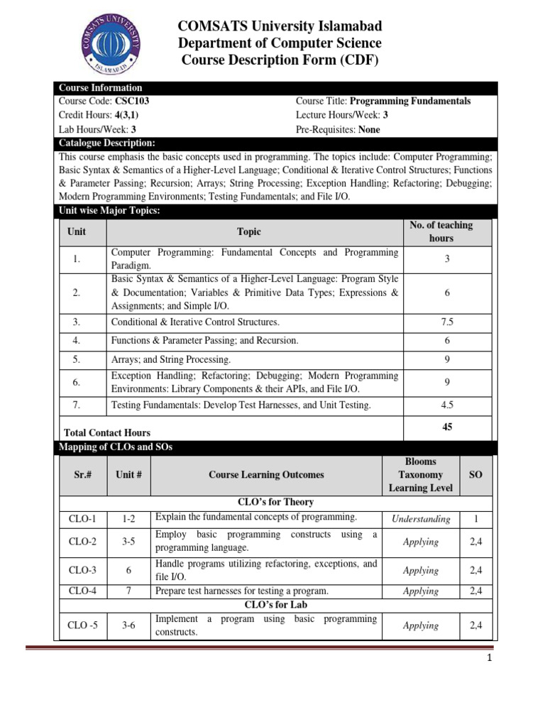 CSC103 PF CDF V3.1 | PDF | Computer Programming | Computer Program