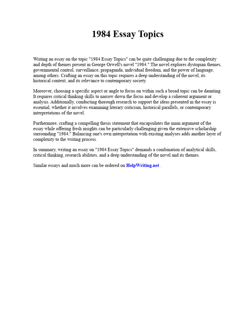 1984 Essay Topics | PDF | Nervous System | Chemical Synapse