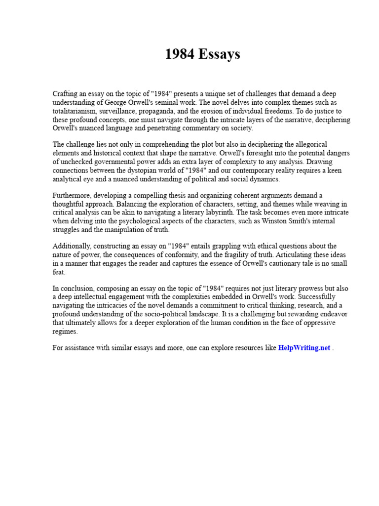 1984 Essays | Download Free PDF | Acts Of The Apostles | School Meal