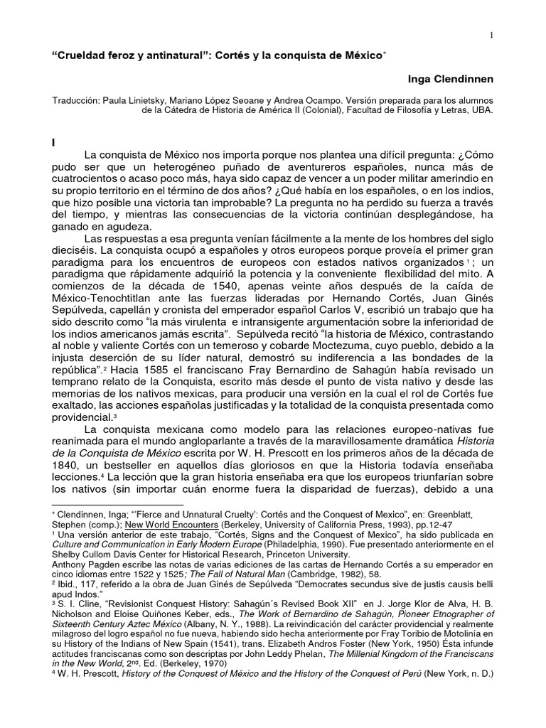 Clendinnen, Inga. Crueldad Feroz y Antinatural | PDF | Hernán Cortés | México