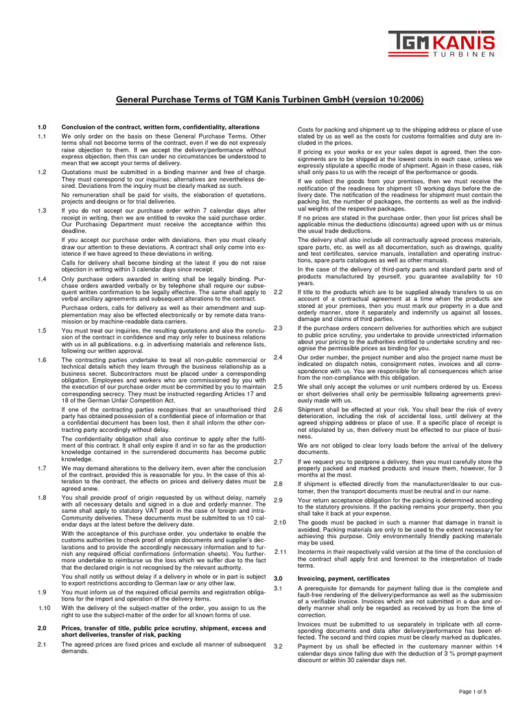 General Purchase Terms - Version 10.2006 | PDF | Safety | Product Liability