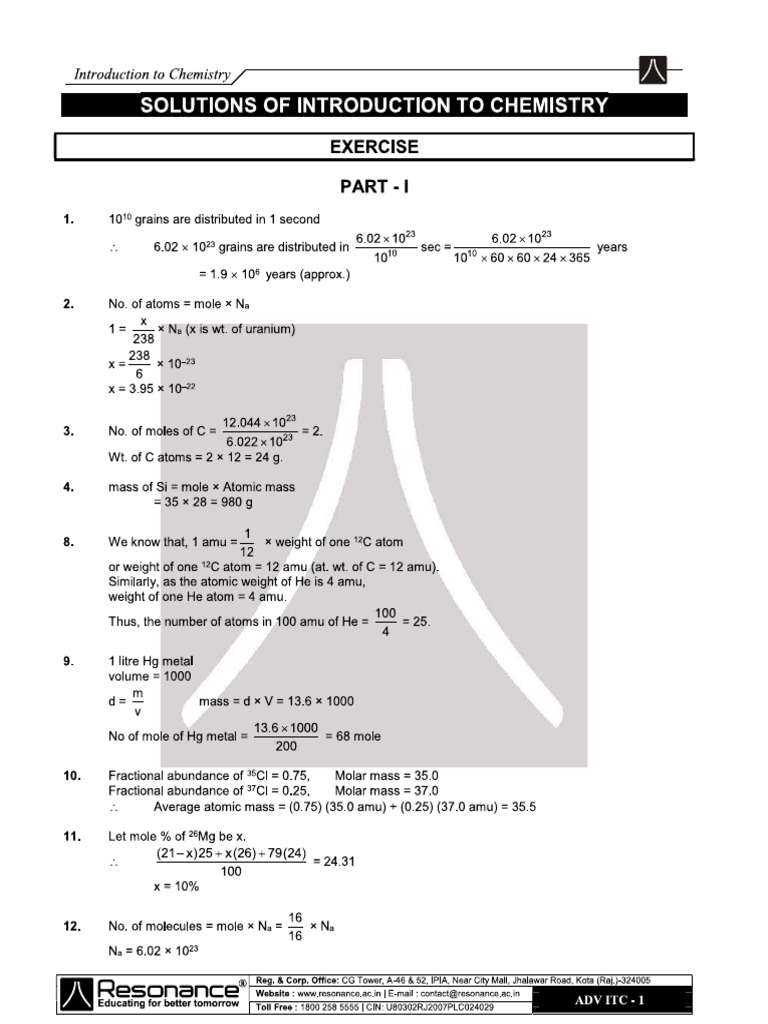Introduction To Chemistry Exercise Solution 654 | PDF