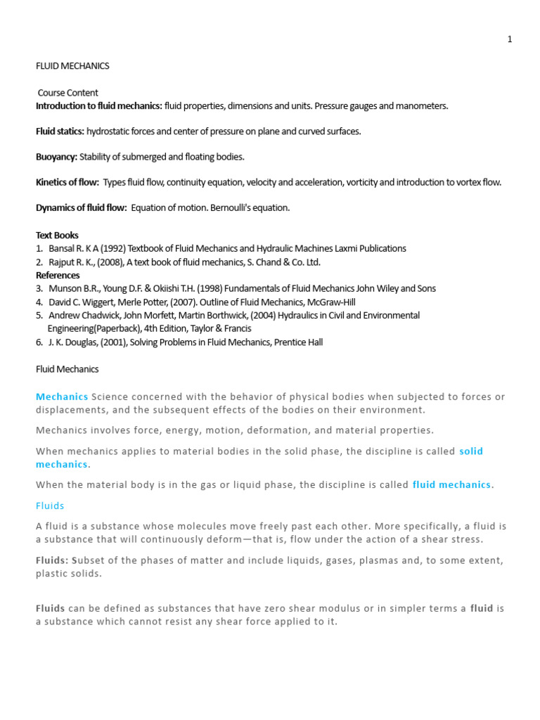 Introduction Lesson 1 | PDF | Fluid Mechanics | Fluid