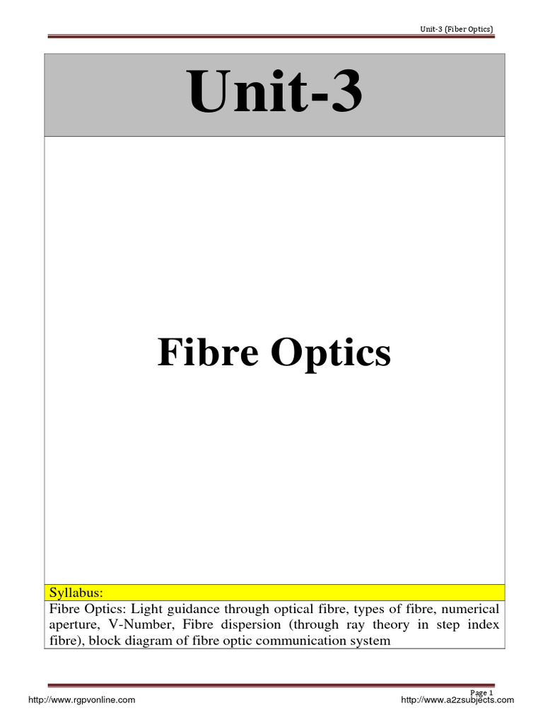 notes-physics-unit-3-fiber-optics | PDF | Optical Fiber | Transmission ...