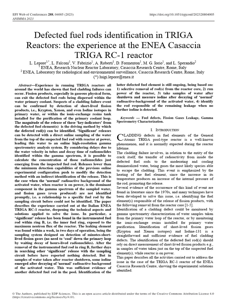 Defected Fuel Rods Identification in TRIGA Reactor | PDF | Nuclear Fuel ...