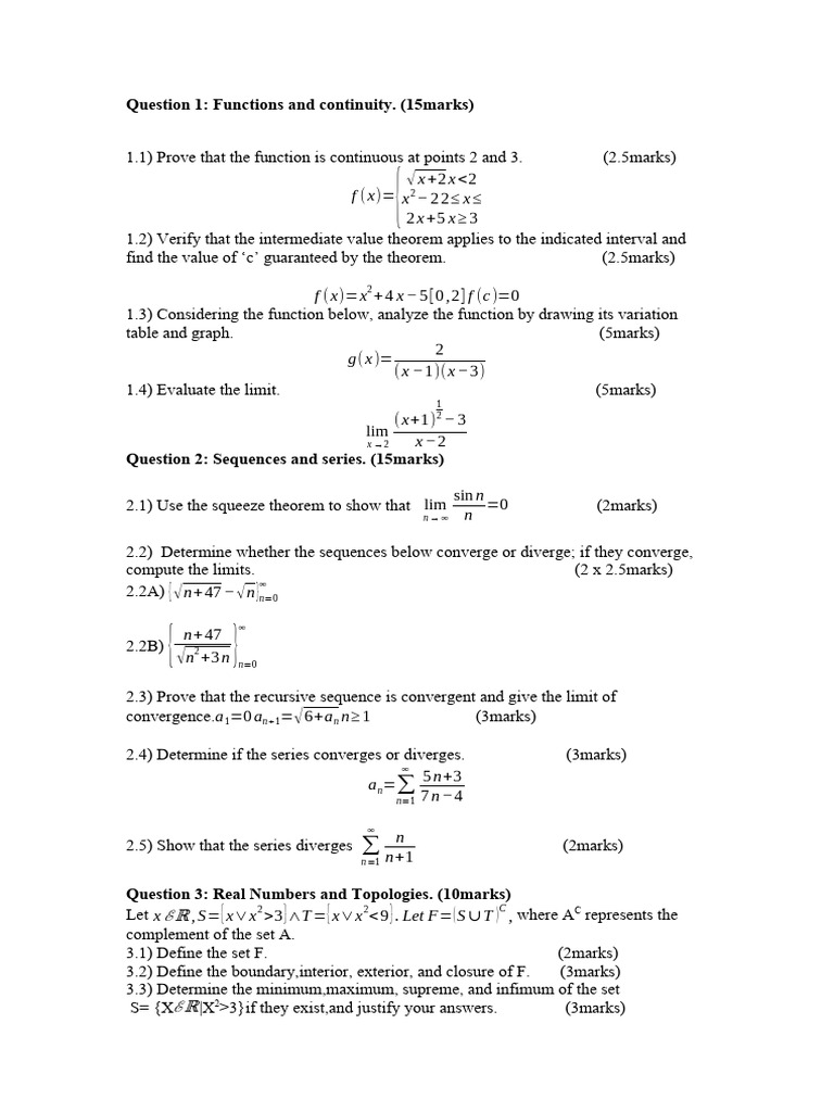 Summer Real Analysis Exams PDF Mathematics Mathematical Analysis