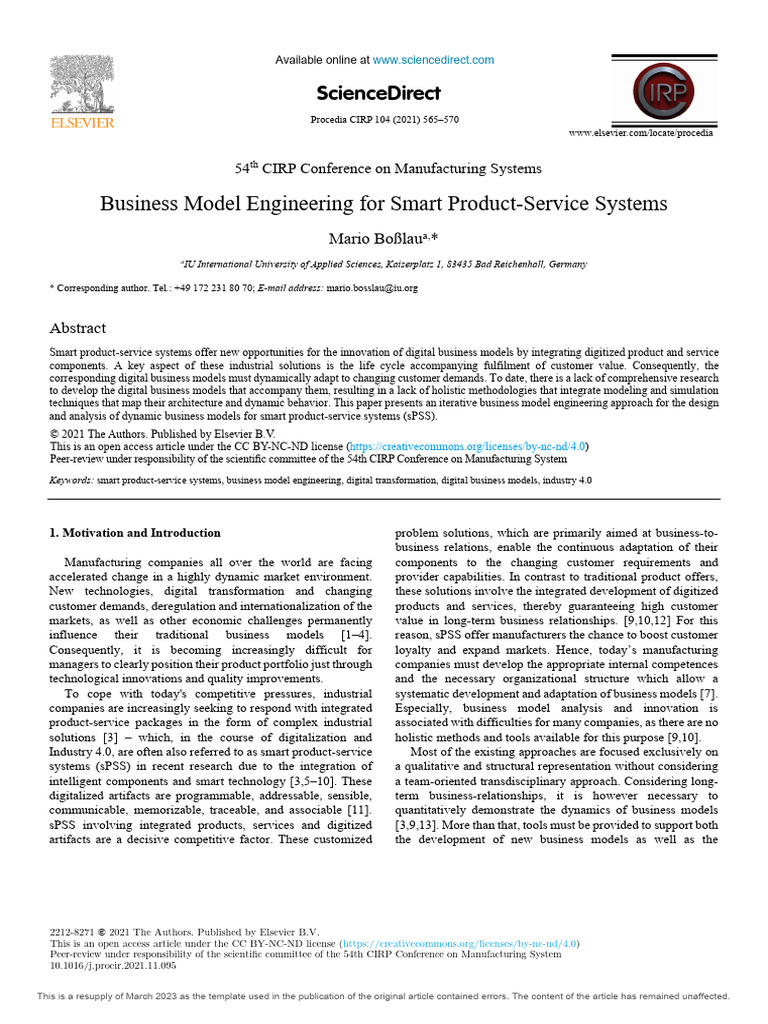 Business Model Engineering For Smart Product-Service Systems | PDF | Conceptual Model | Business ...