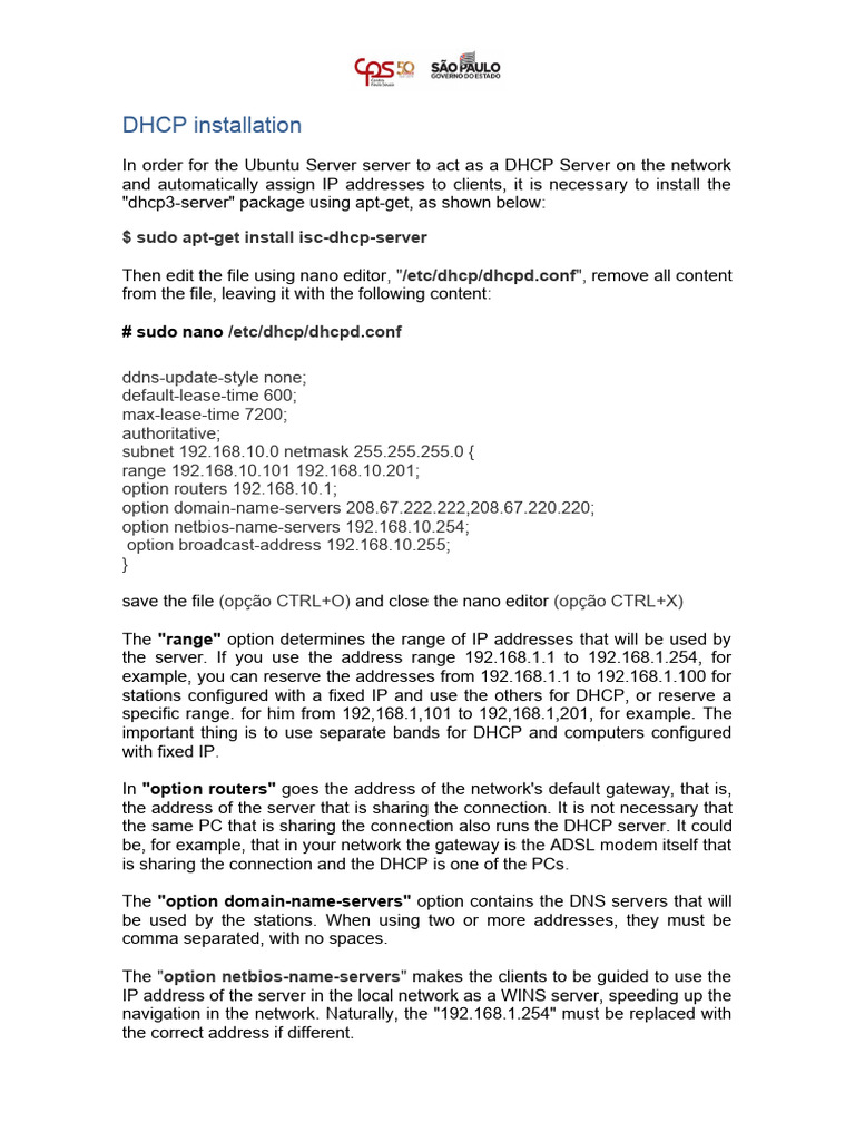 Aula - 05 - DHCP Installation | Download Free PDF | Ip Address | Network Architecture