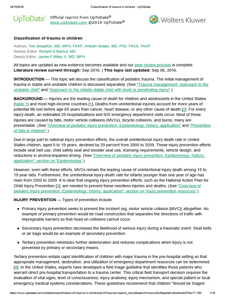 Classification of Trauma in Children - UpToDate | PDF | Injury ...
