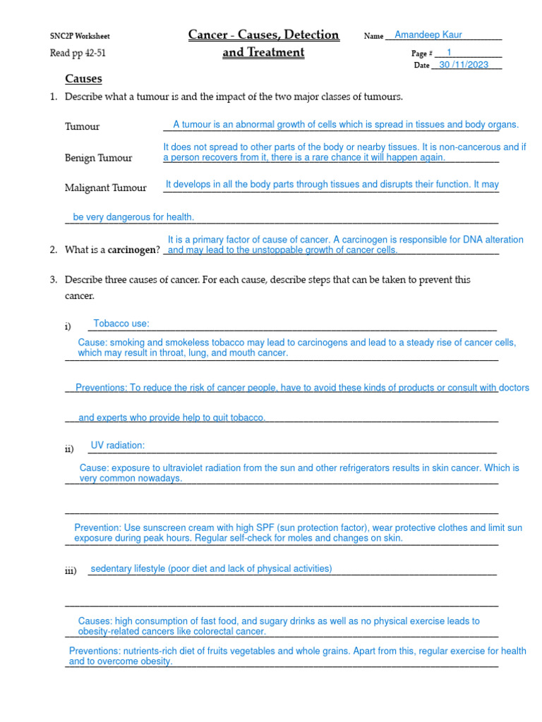 Cancer Answer Sheet PDF | PDF | Cancer | Neoplasms