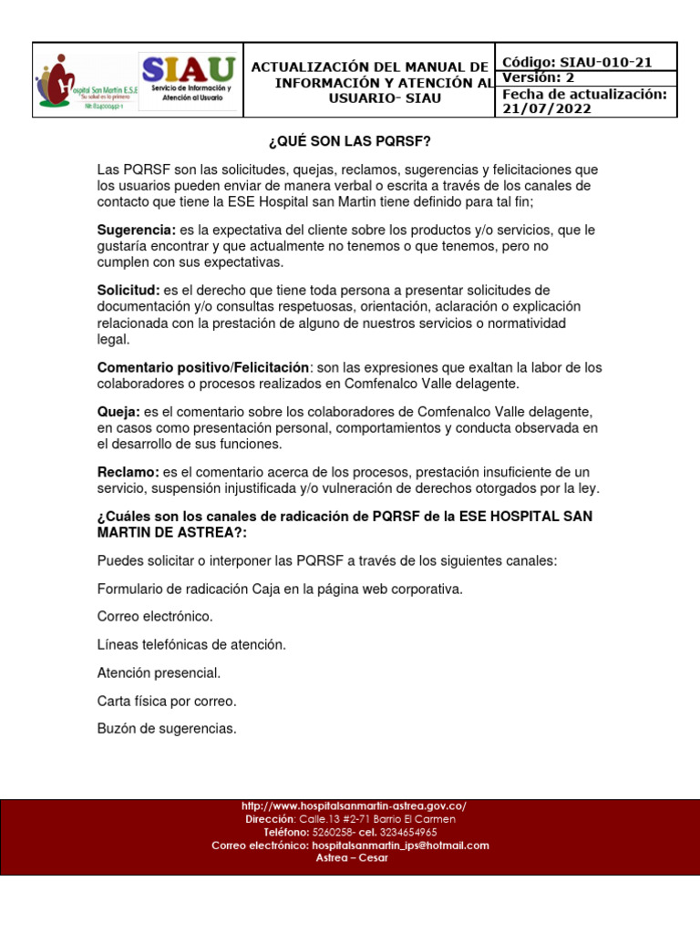 Qué Son Las PQRSF | PDF | Seguridad del paciente