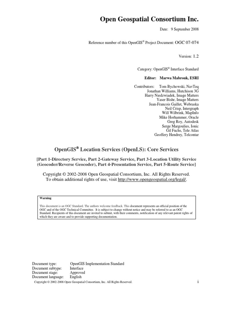 07-074 OpenGIS Location Services OpenLS Core Services | PDF | Geographic Information System | Xml