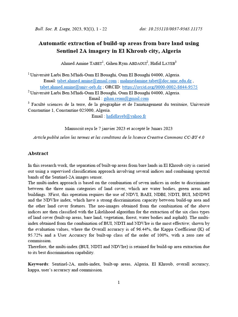 Automatic Extraction of Build-up Areas From Bare Land Using | PDF ...
