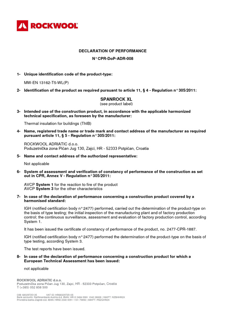 CPR-DoP-ADR-008 - English - v5 (IST) | PDF | Building Engineering | Physical Sciences