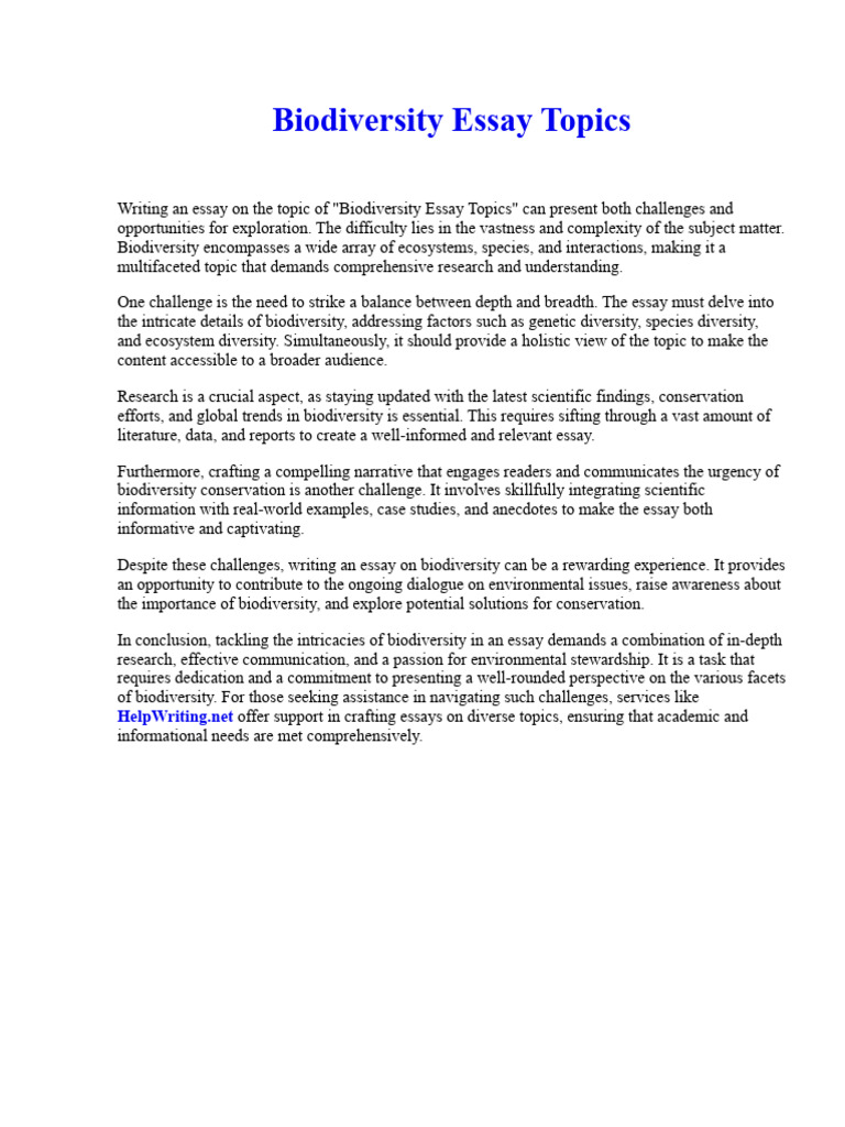Biodiversity Essay Topics | PDF | Biodiversity | Simulation