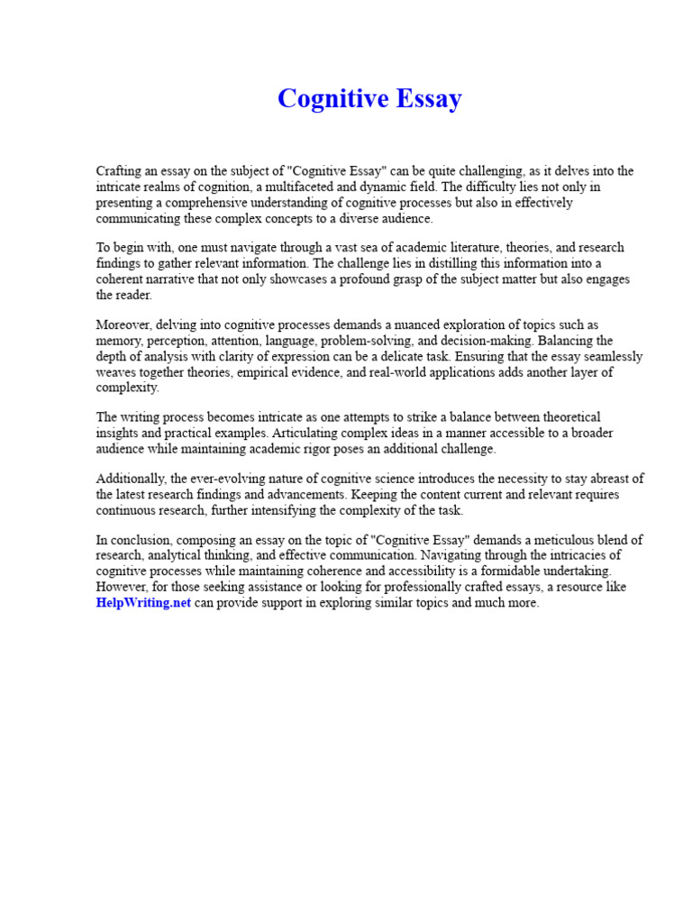 Cognitive Essay | PDF | Gospel Of Matthew