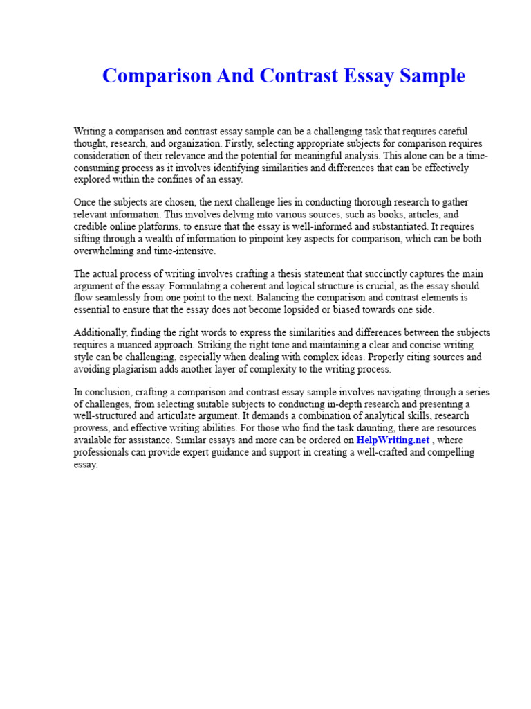 Comparison and Contrast Essay Sample | PDF | The Yellow Wallpaper ...