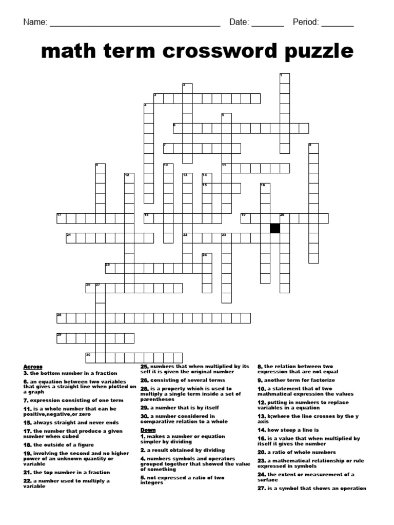 Math Term Crossword Puzzle | PDF | Numbers | Ratio