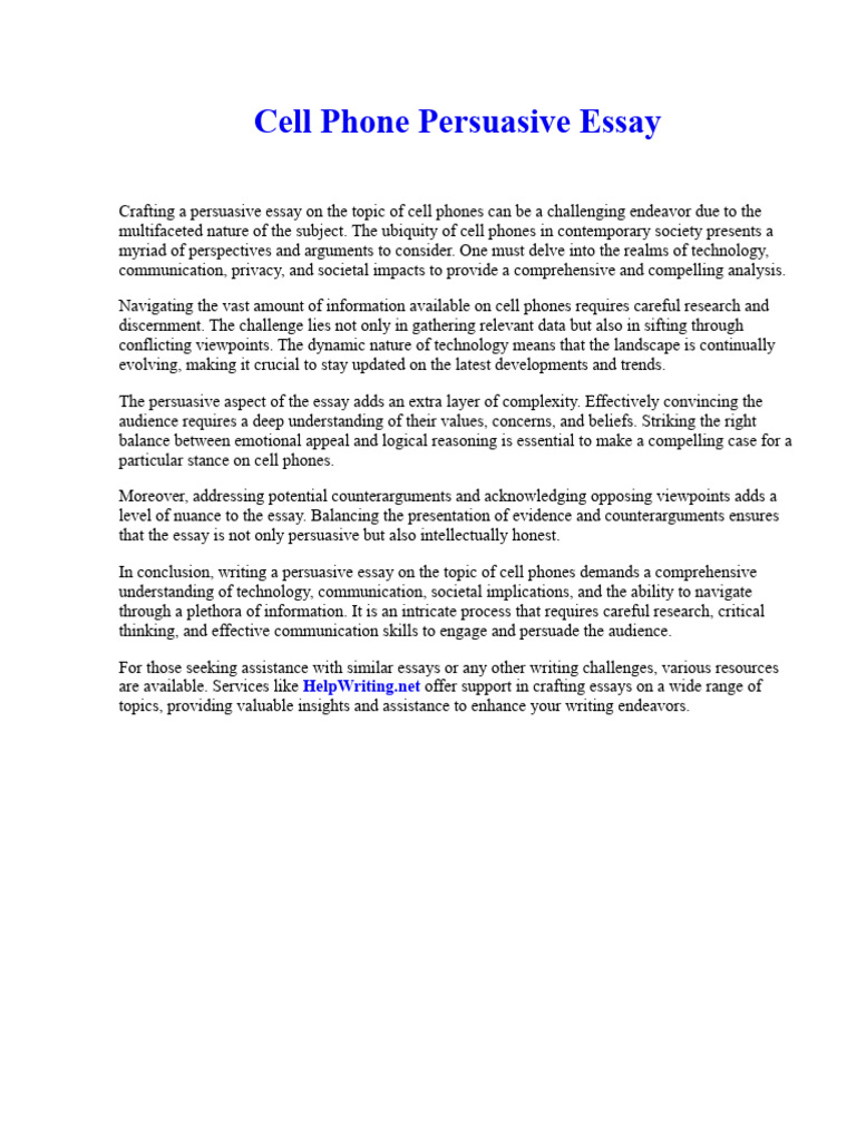 Cell Phone Persuasive Essay | PDF | Essays | Cognition