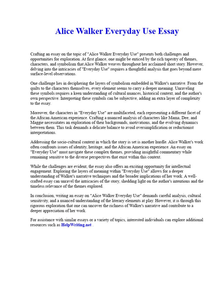 Alice Walker Everyday Use Essay | PDF | E Commerce
