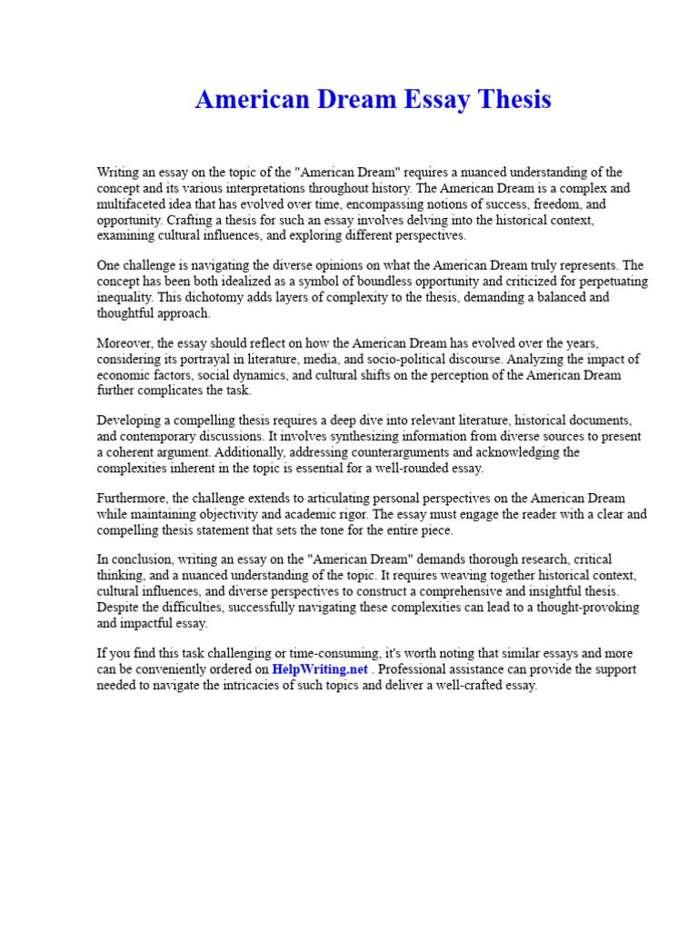 American Dream Essay Thesis | PDF | Essays | Expert