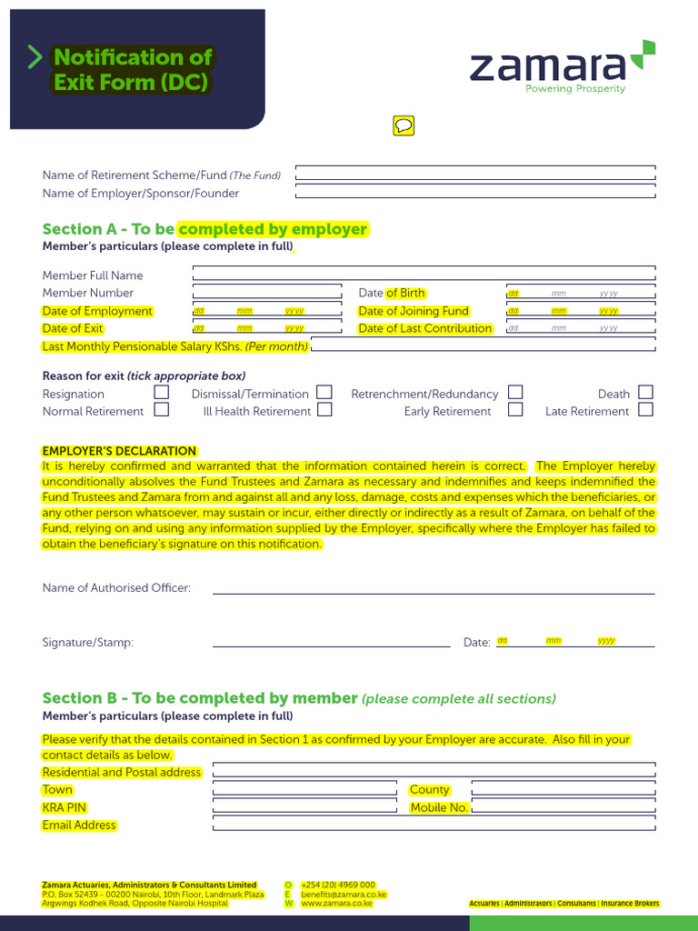 Zamara Notification of Exit-DC or Provident Form | PDF | Pension | Retirement