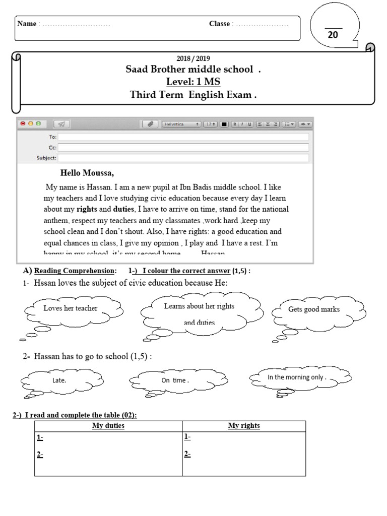 1MS - Third Term Exam - Final Period - 2nd G 2017 by Teacher Beyaz ...