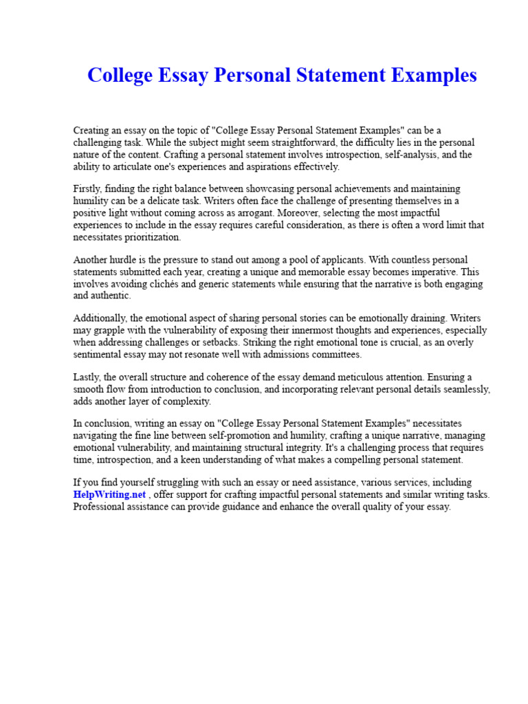 College Essay Personal Statement Examples | PDF
