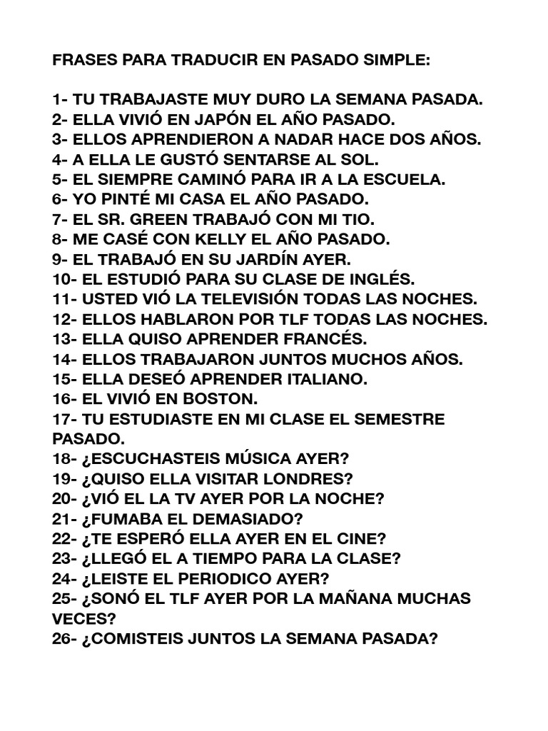 Frases en Pasado Simple en Inglés | PDF