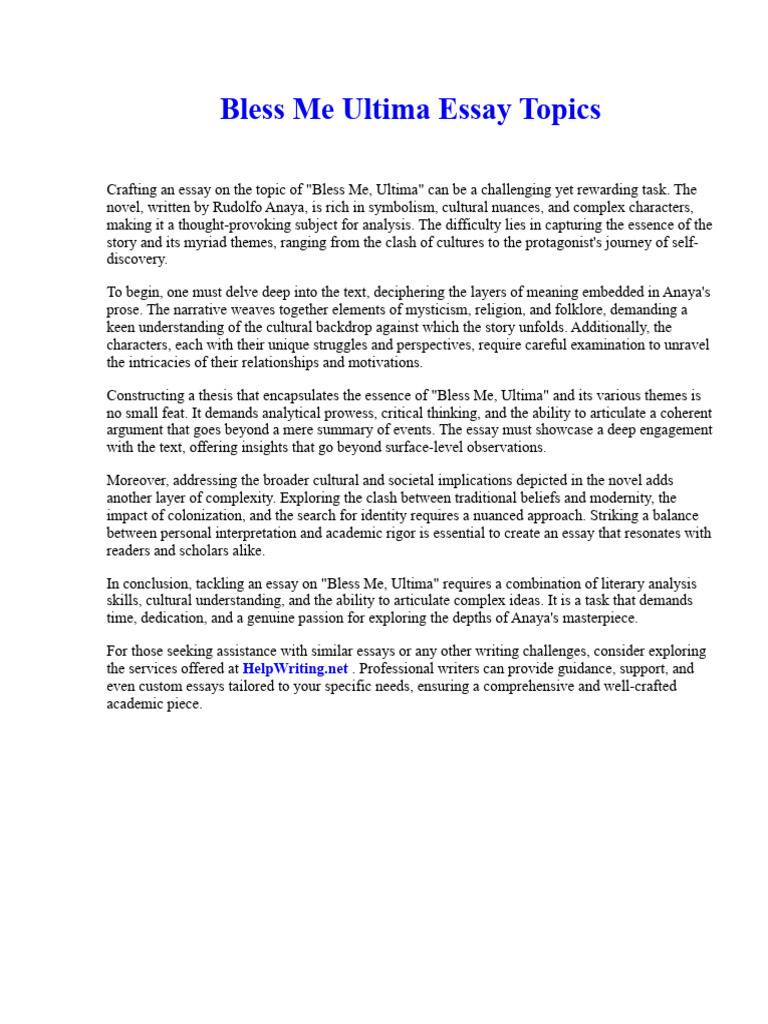 Bless Me Ultima Essay Topics | PDF | Acid | Ph