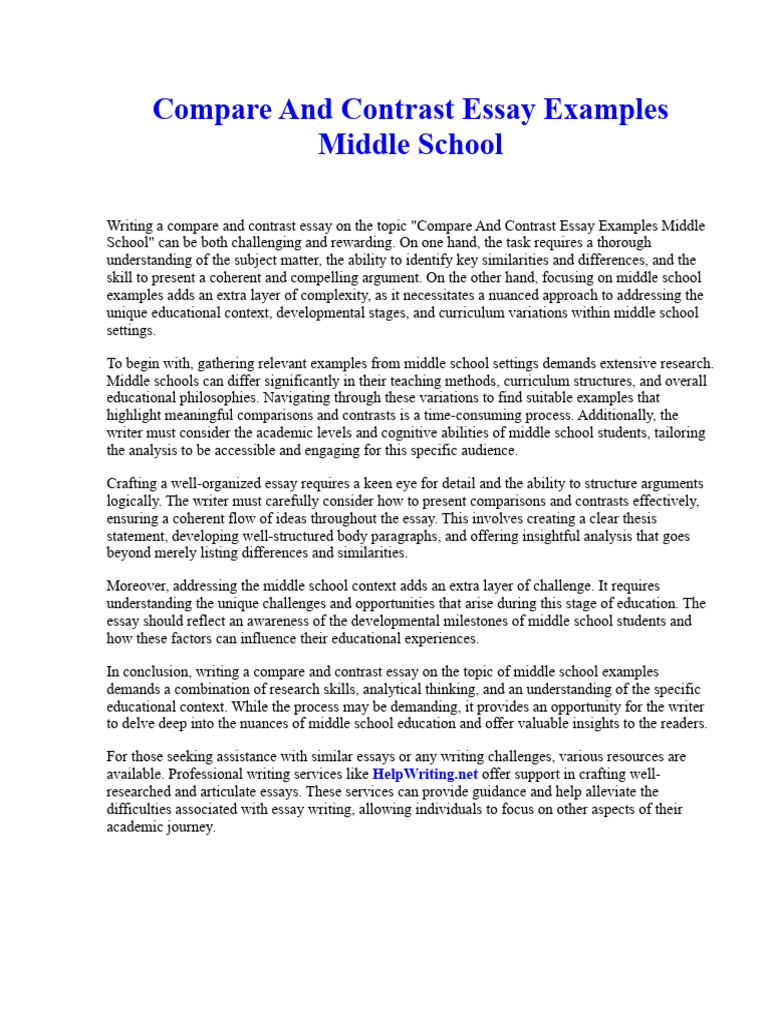 Compare and Contrast Essay Examples Middle School | PDF | Brown Sugar ...